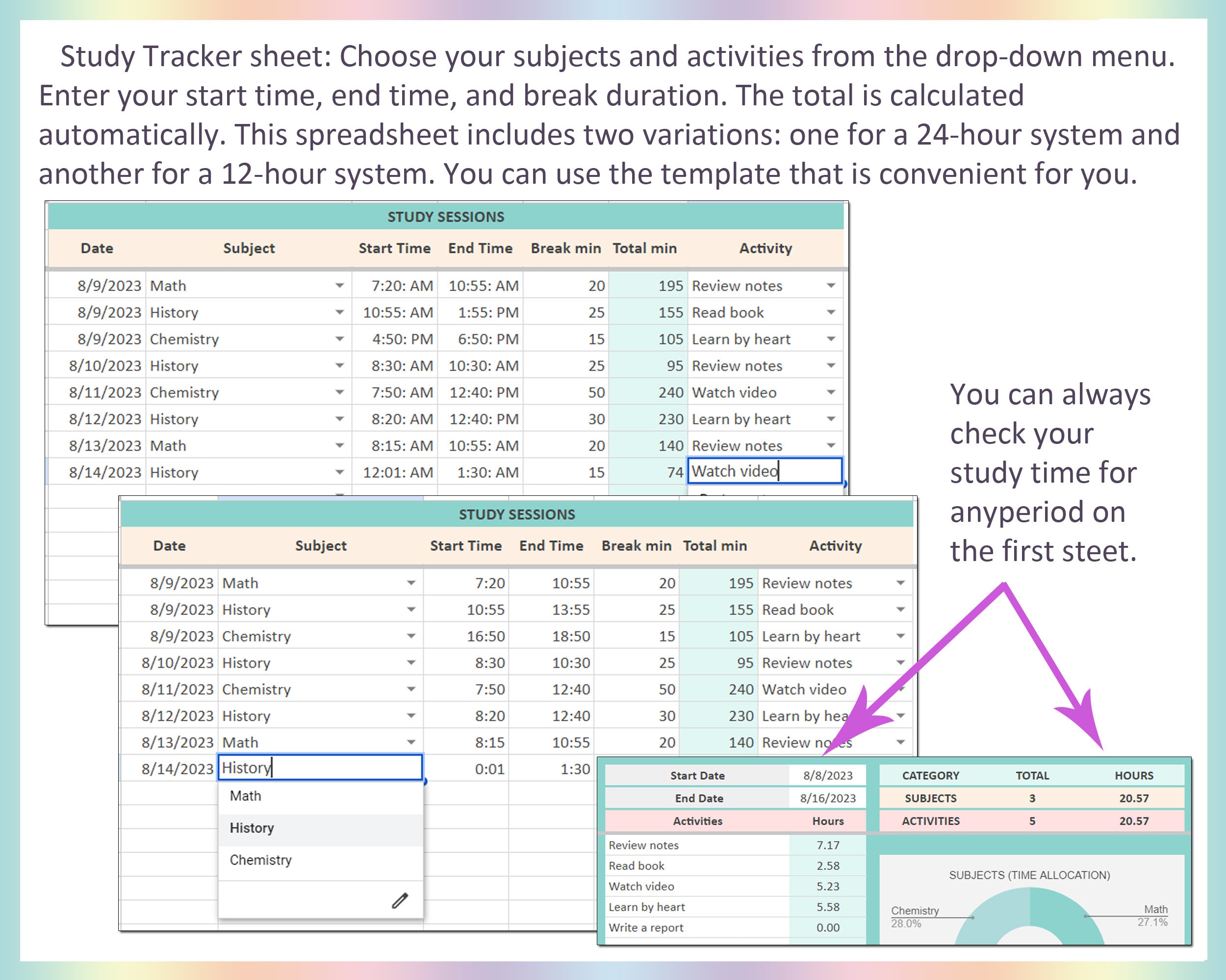 Study Time Tracker, Digital Student Planner, Homework Tracker, Study ...