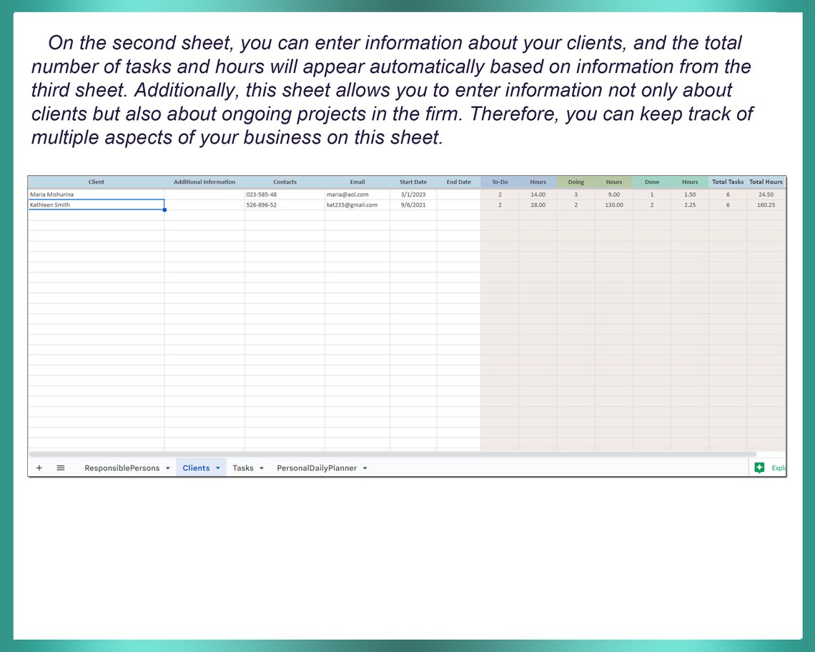 Client Base With Task Tracker, Client Tracker Excel, Work Task Planner ...