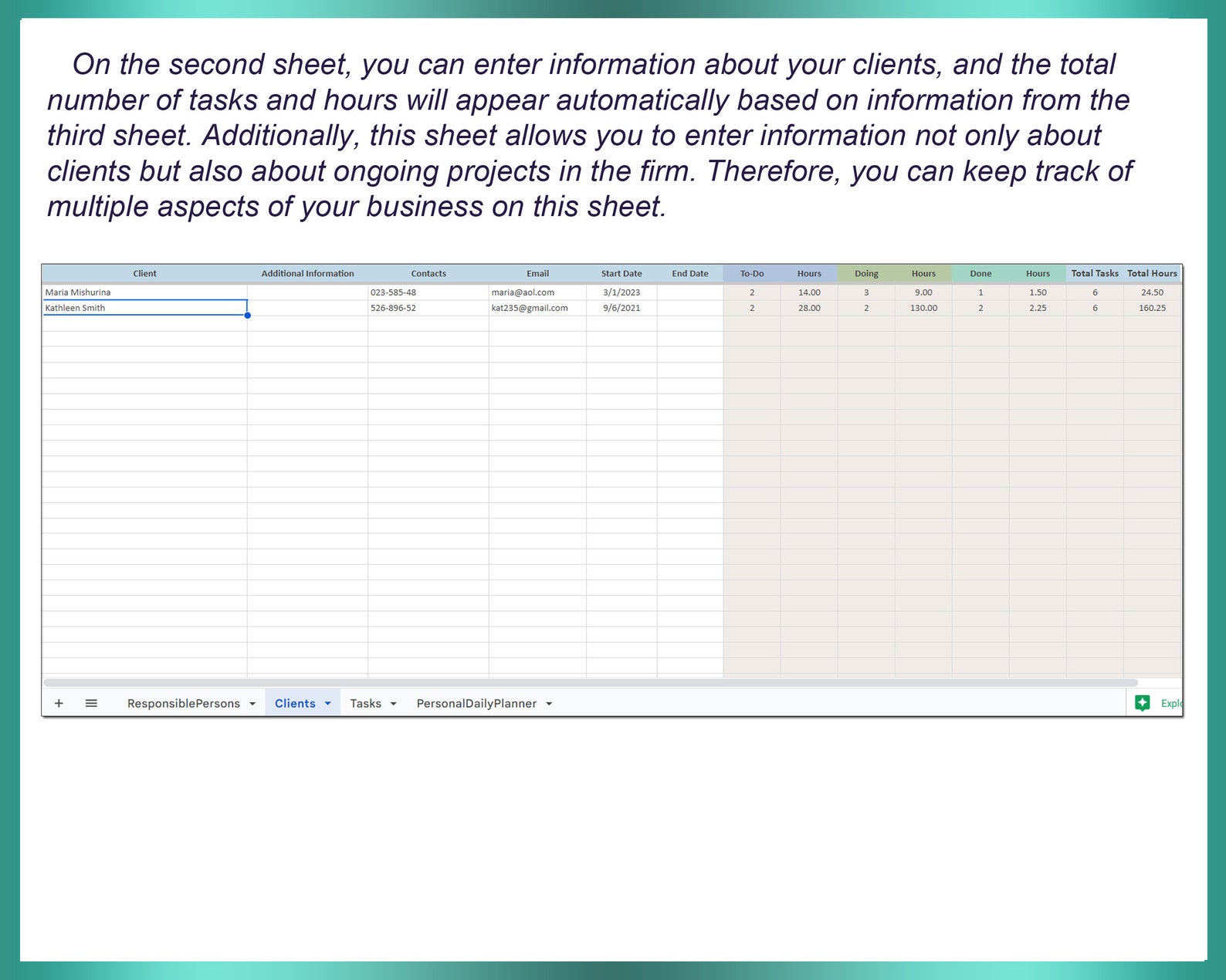 Client Base With Task Tracker, Client Tracker Excel, Work Task Planner ...