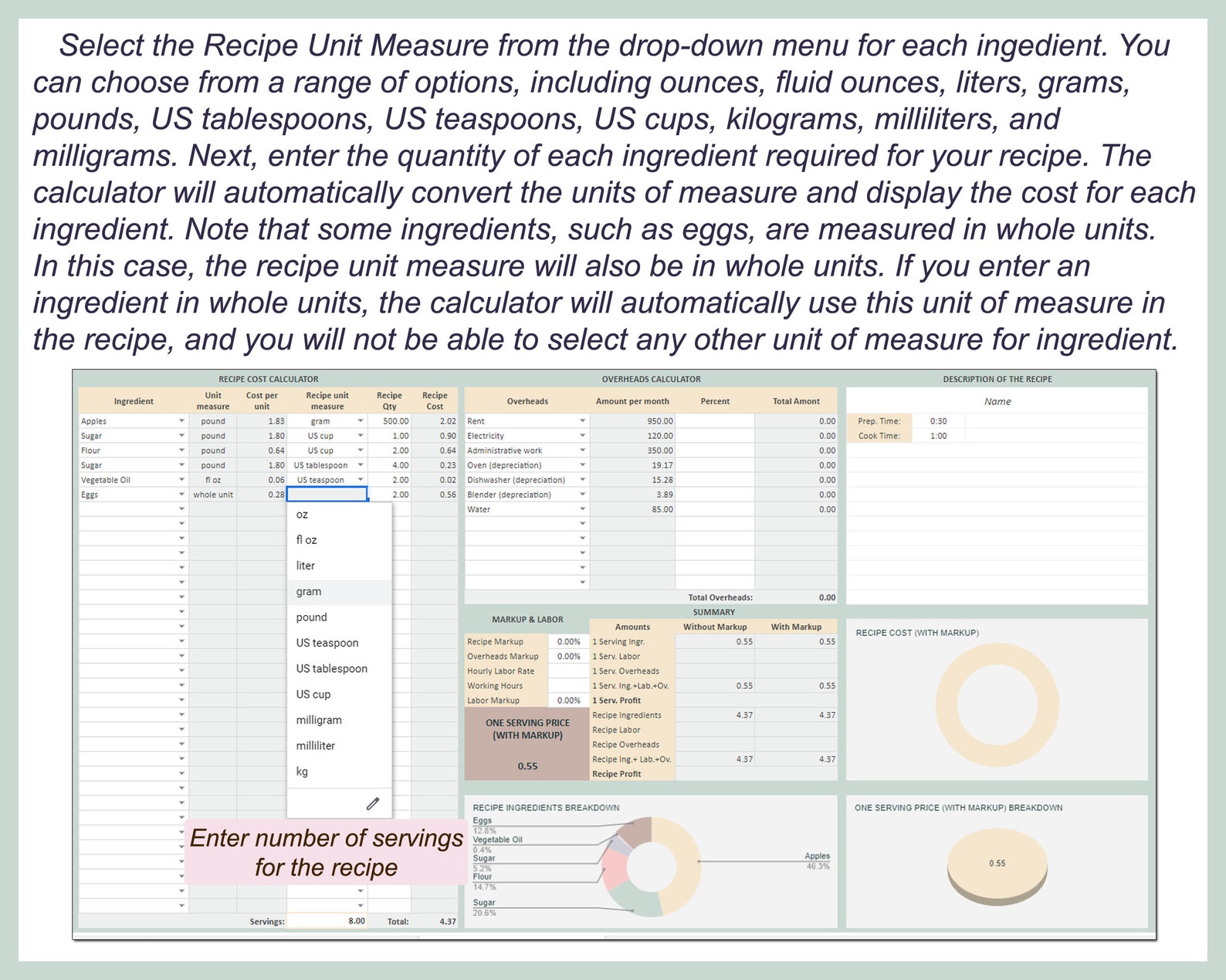 Recipe Costing Template Excel Calculator Cake Pricing Formula Baking ...