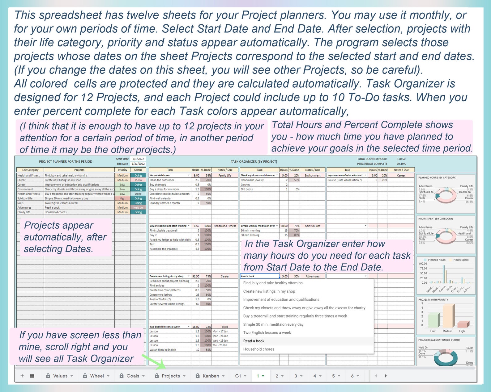 Digital Life Planner Goal Setting Wheel of Life Project | Etsy