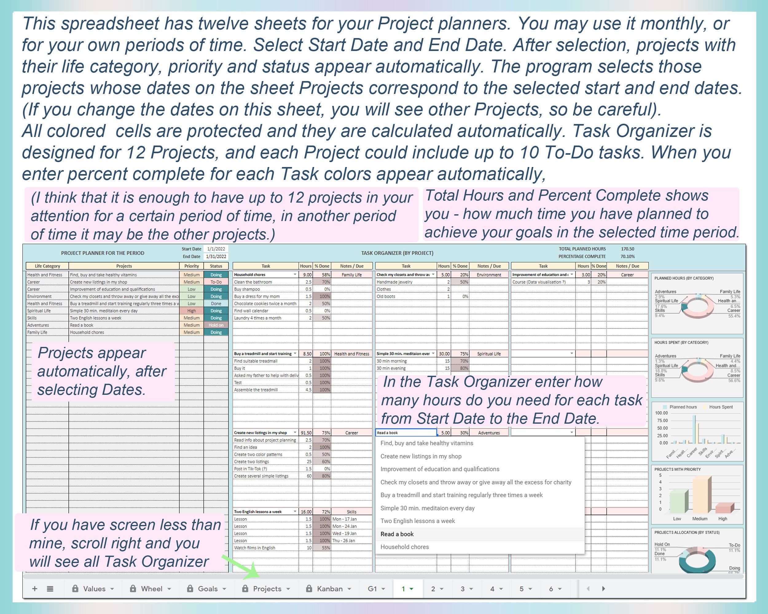 Digital Life Planner Goal Setting Wheel of Life Project | Etsy
