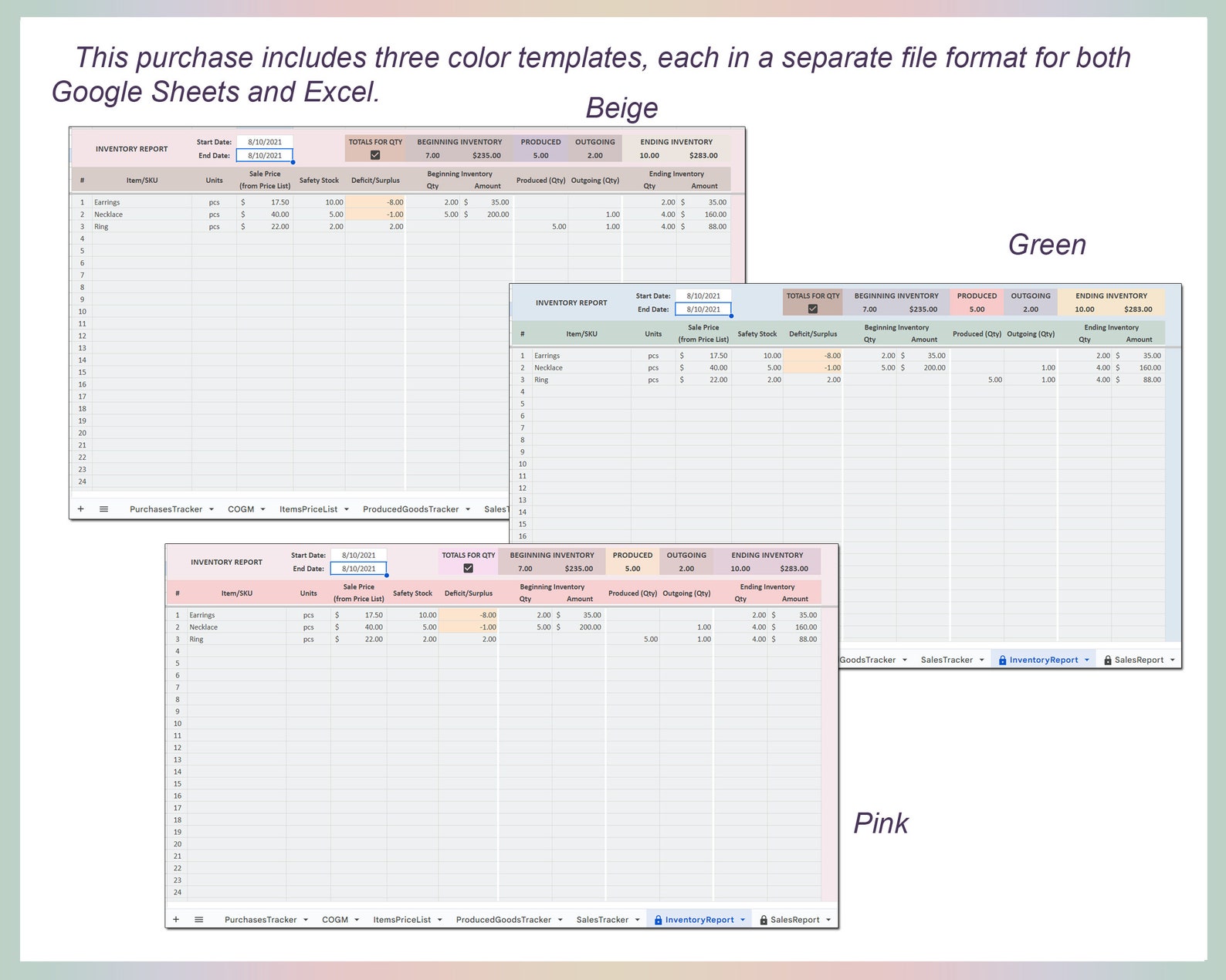 Inventory Spreadsheet, Excel Inventory Sheet, Pricing Sheet, Sales ...