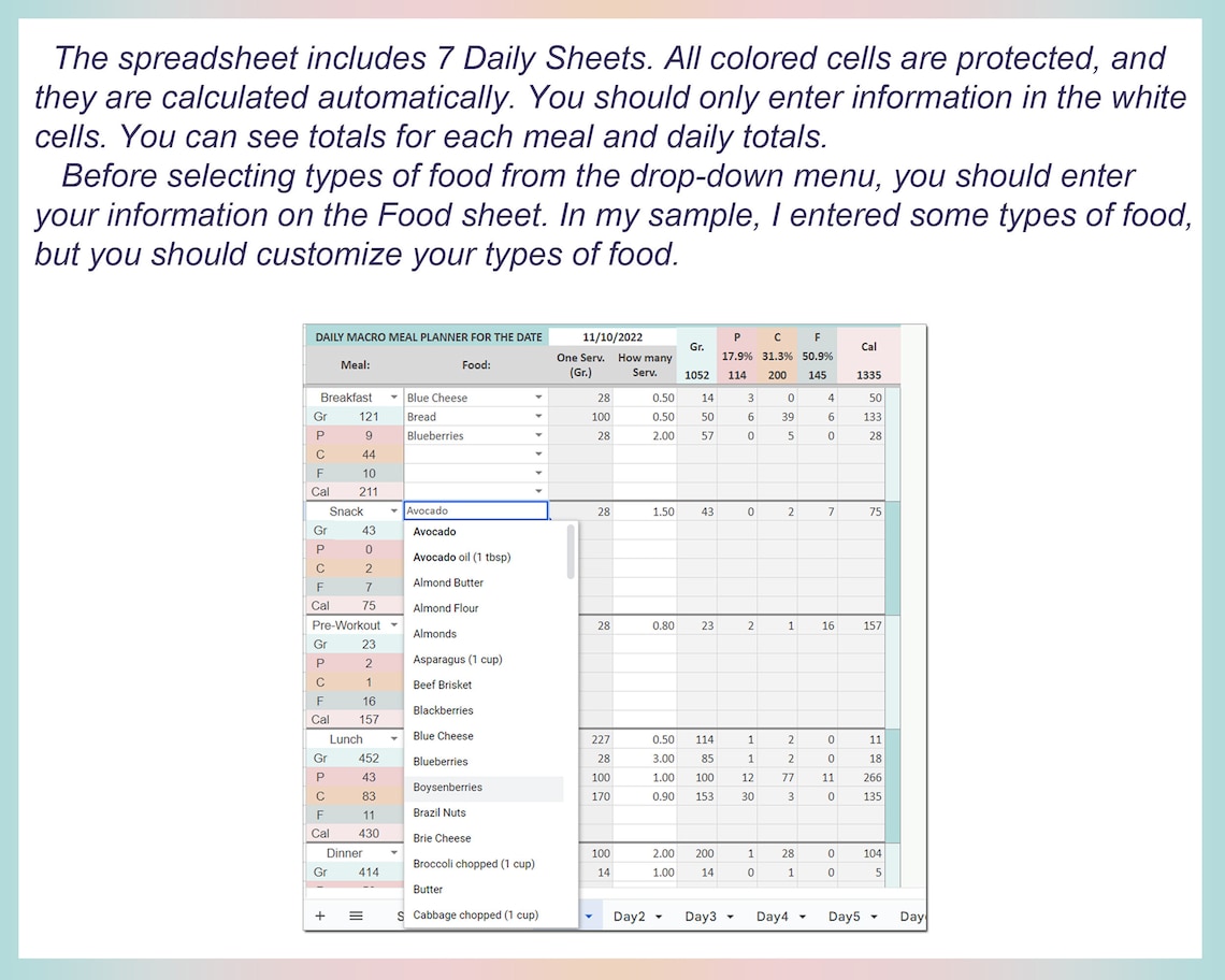 Macro Diet Meal Planner, Macros for Weight Loss, Weekly Meal Planner ...
