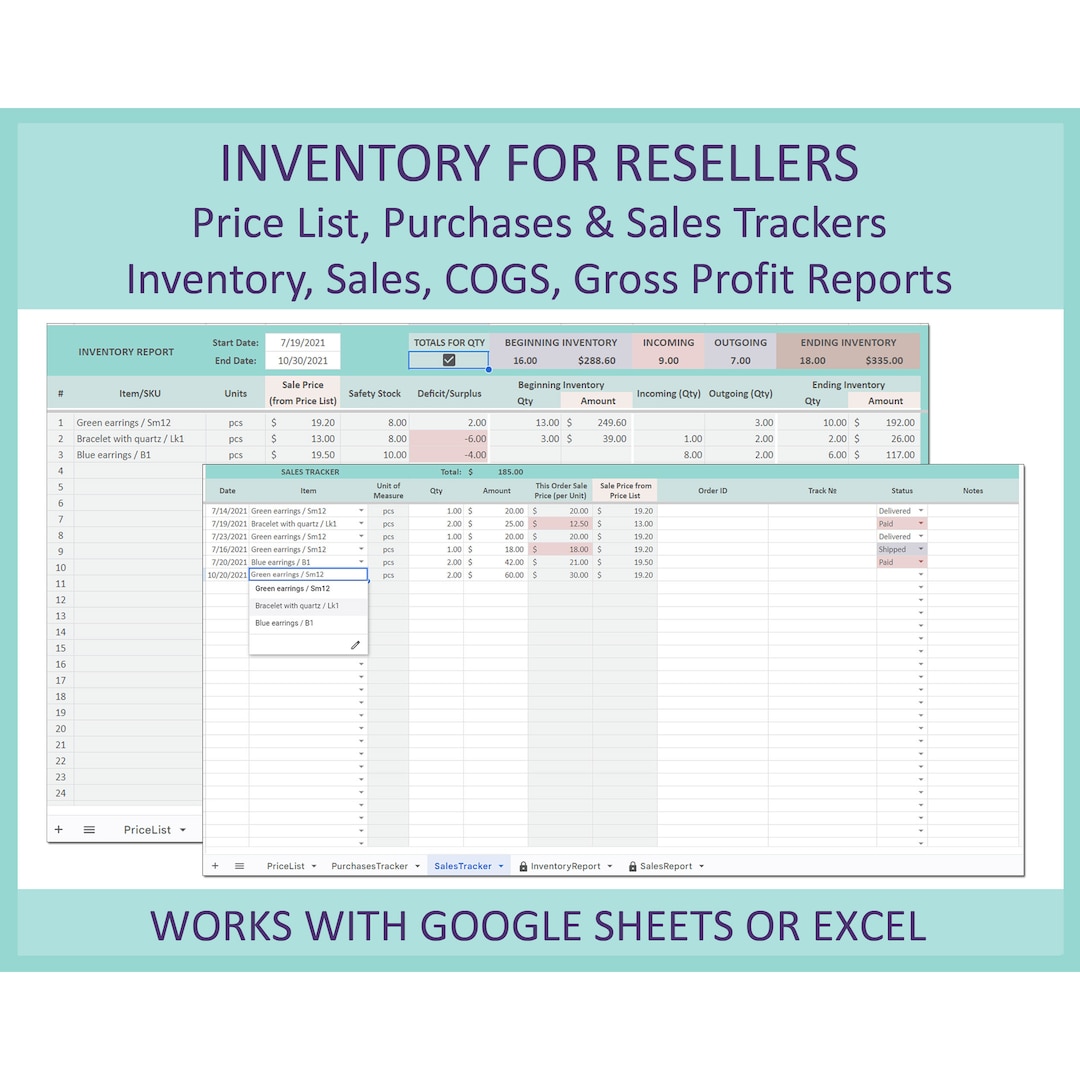Inventory Spreadsheet Excel Google Sheets Template Reseller Sales ...