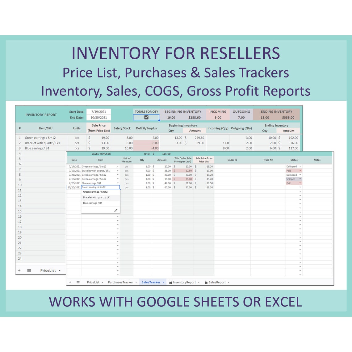 Inventory Spreadsheet Excel Google Sheets Template Reseller Sales ...