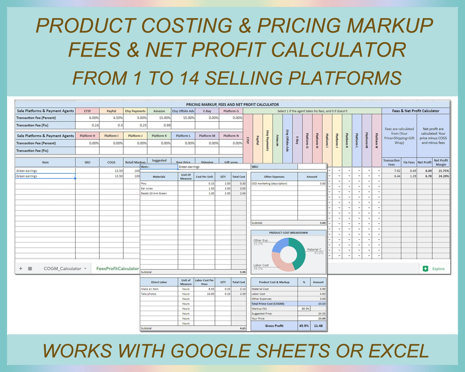 Pricing Markup Template Product Costing Template EXCEL | Etsy