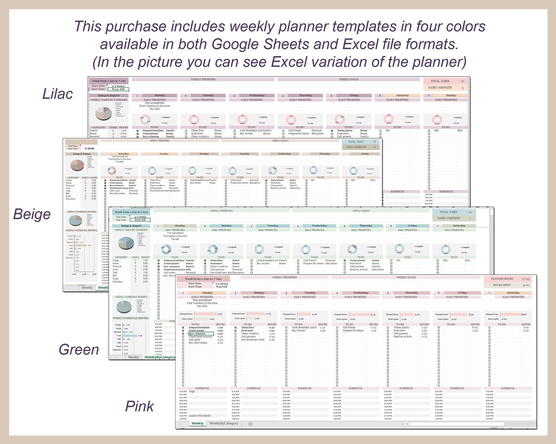 Weekly Planner Spreadsheet, Weekly Schedule Template, Weekly Schedule ...