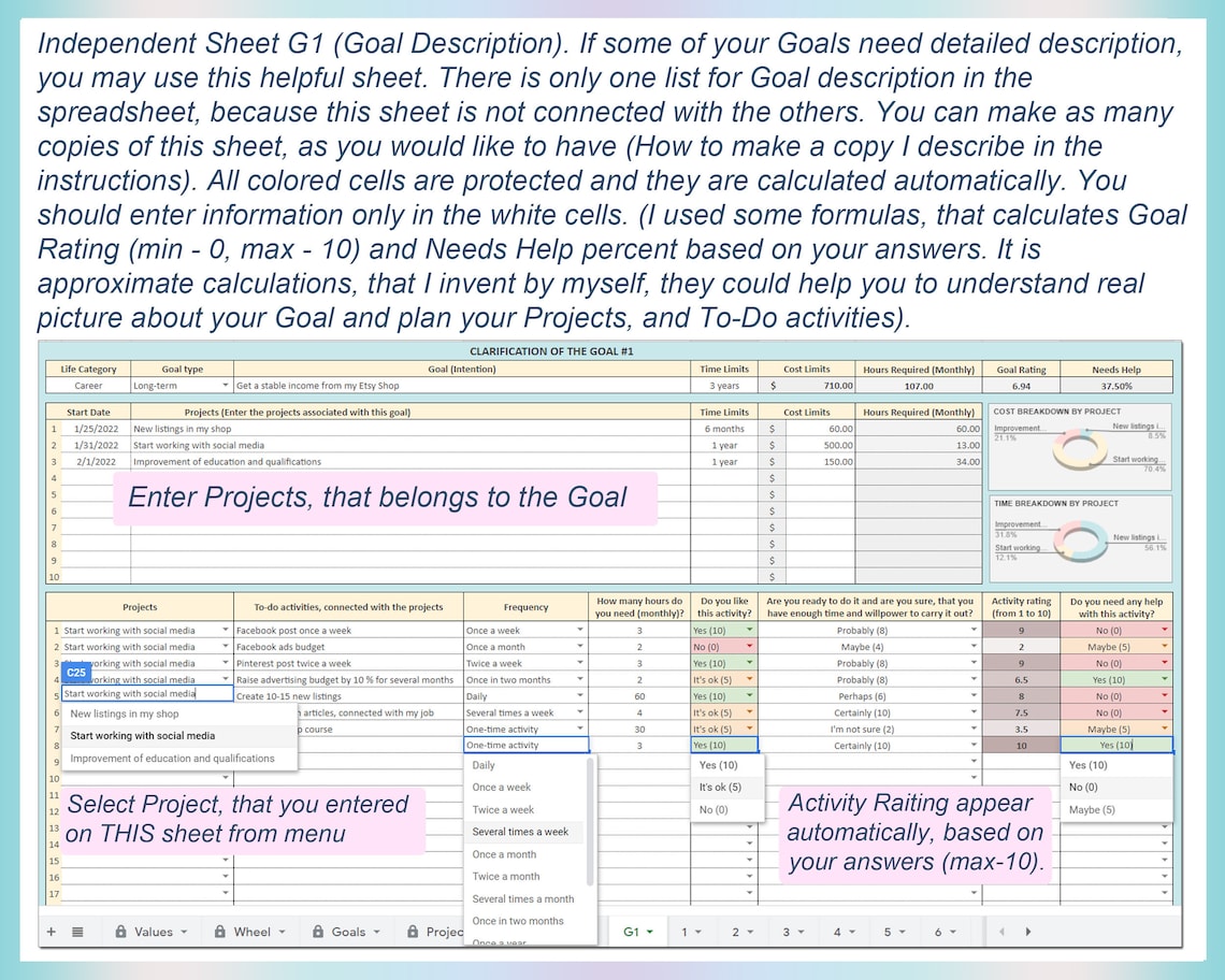Digital Life Planner Goal Setting Wheel of Life Project | Etsy