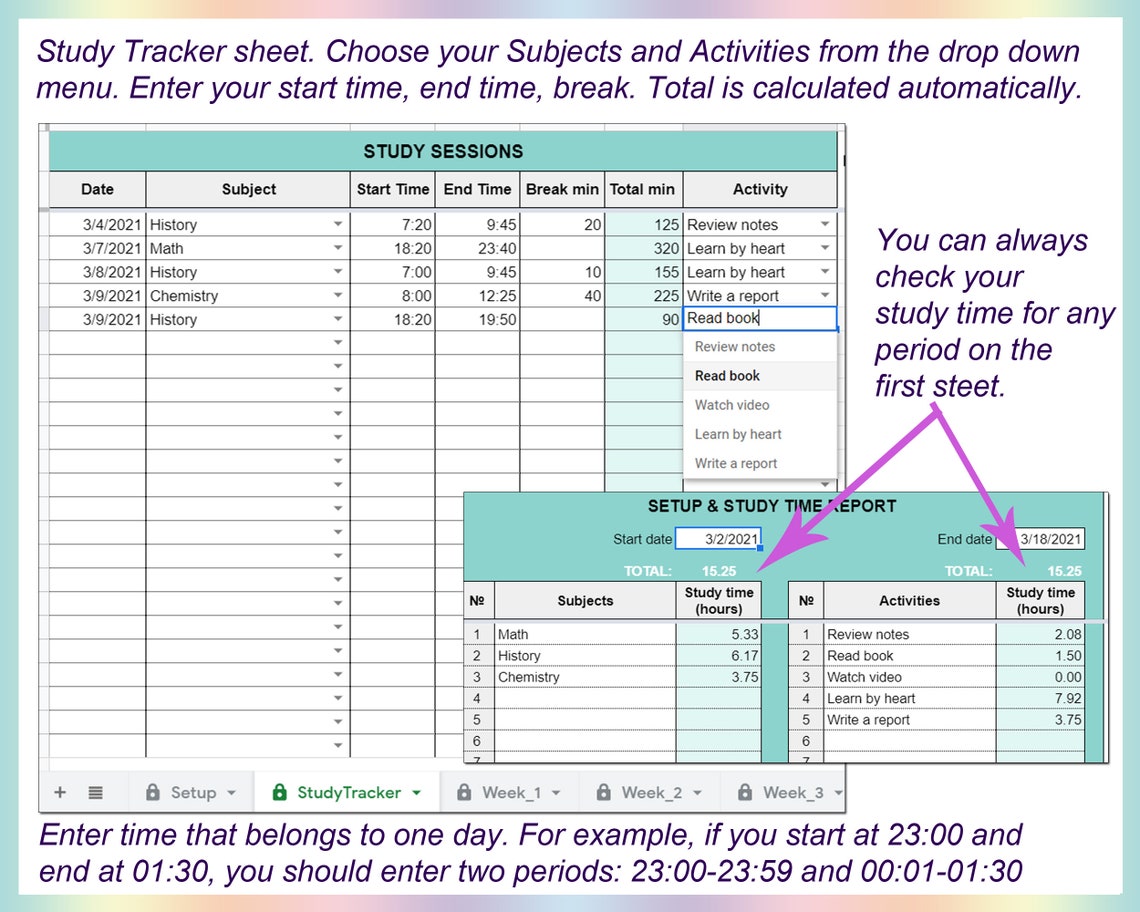 Study Time Tracker Digital Student Planner Homework Tracker | Etsy