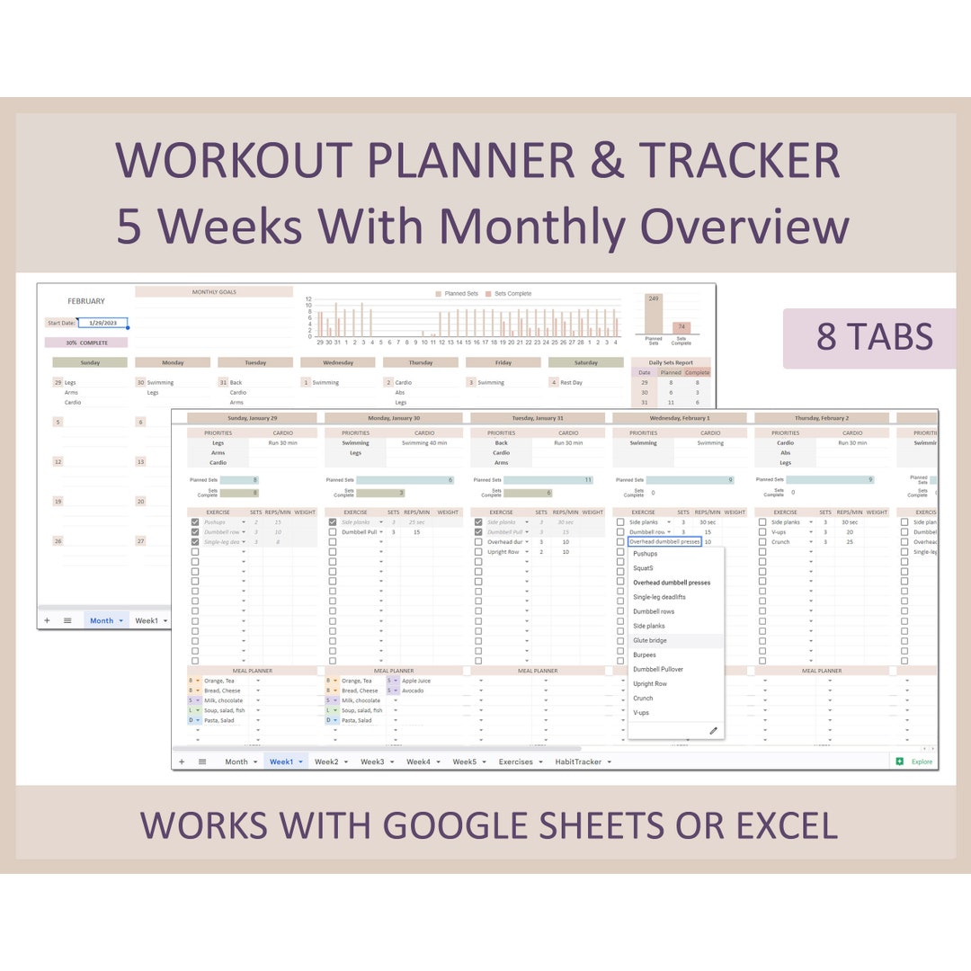 Workout Spreadsheet, Workout Schedule Excel, Workout Planner Template ...
