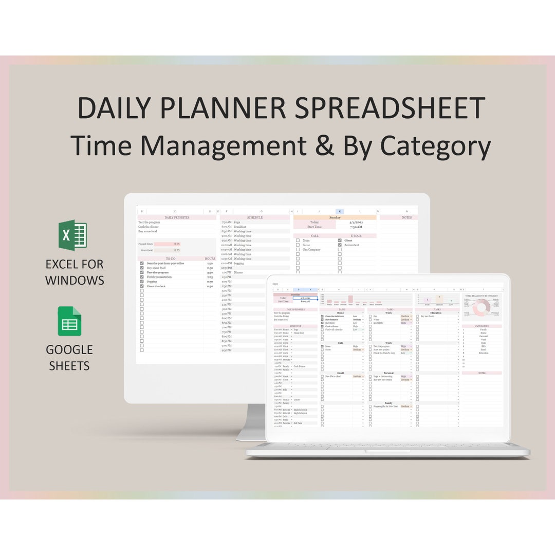 Daily Planner Sheet Time Management To-do List Template Working Hours ...