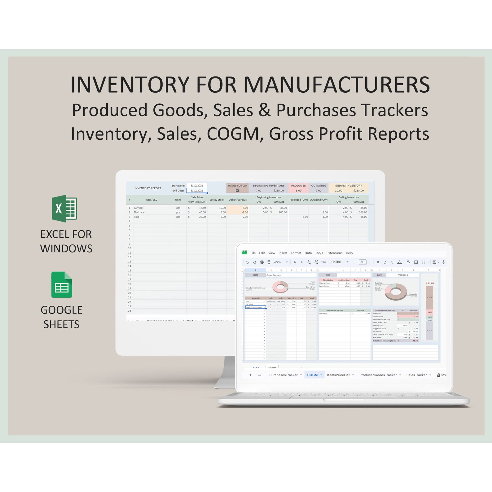 Inventory Spreadsheet Excel Google Sheet Pricing Sales Tracker Costing ...