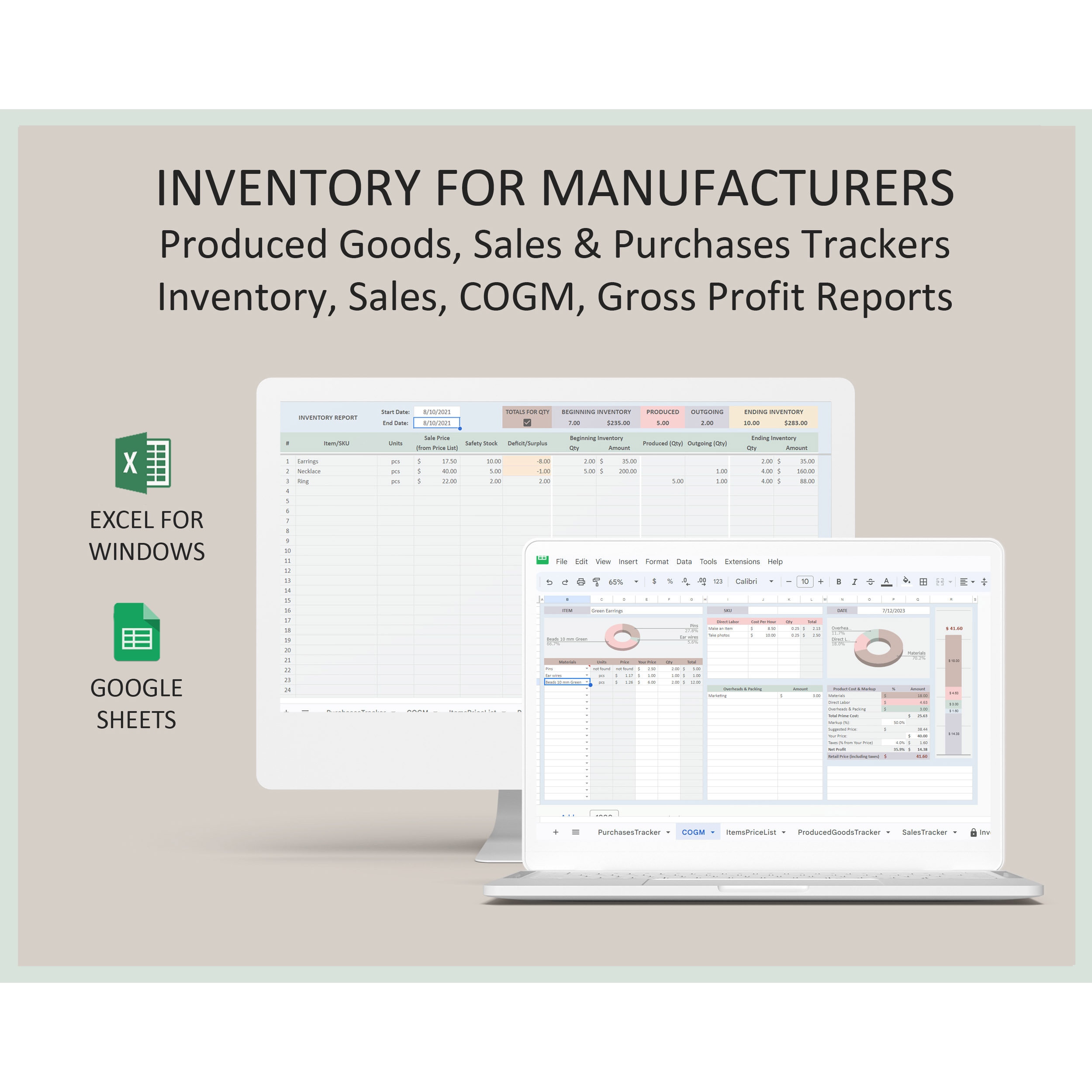 Inventory Spreadsheet Excel Google Sheet Pricing Sales Tracker Costing ...