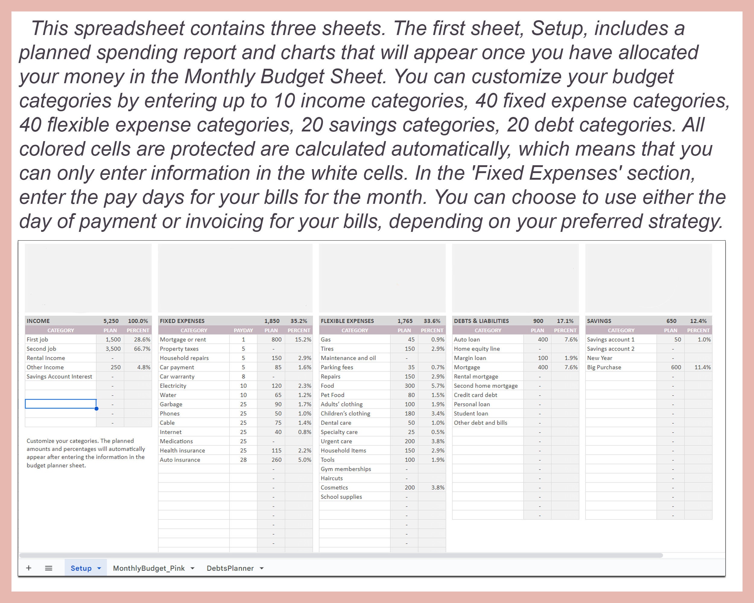 Monthly Budget Template, Budget Planner, Budget Spreadsheet, Bill ...