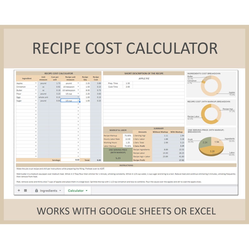 Recipe Cost Calculator Excel Template Cake Pricing Formula Baking ...