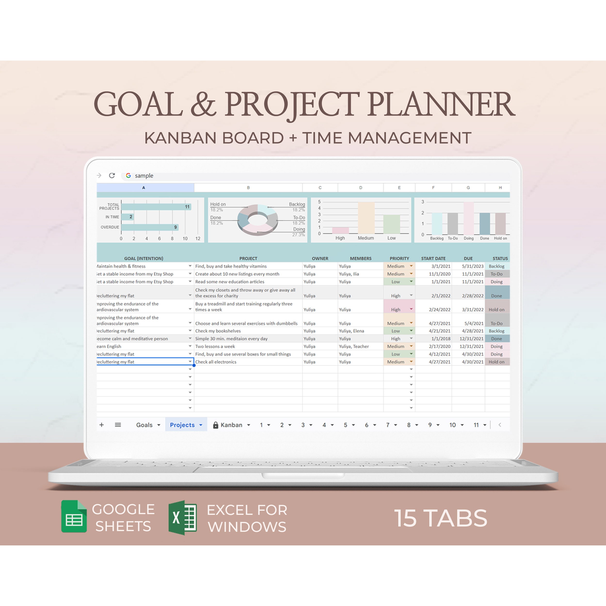 Personal Planner Spreadsheet, Goal Planner, Personal Kanban Board ...