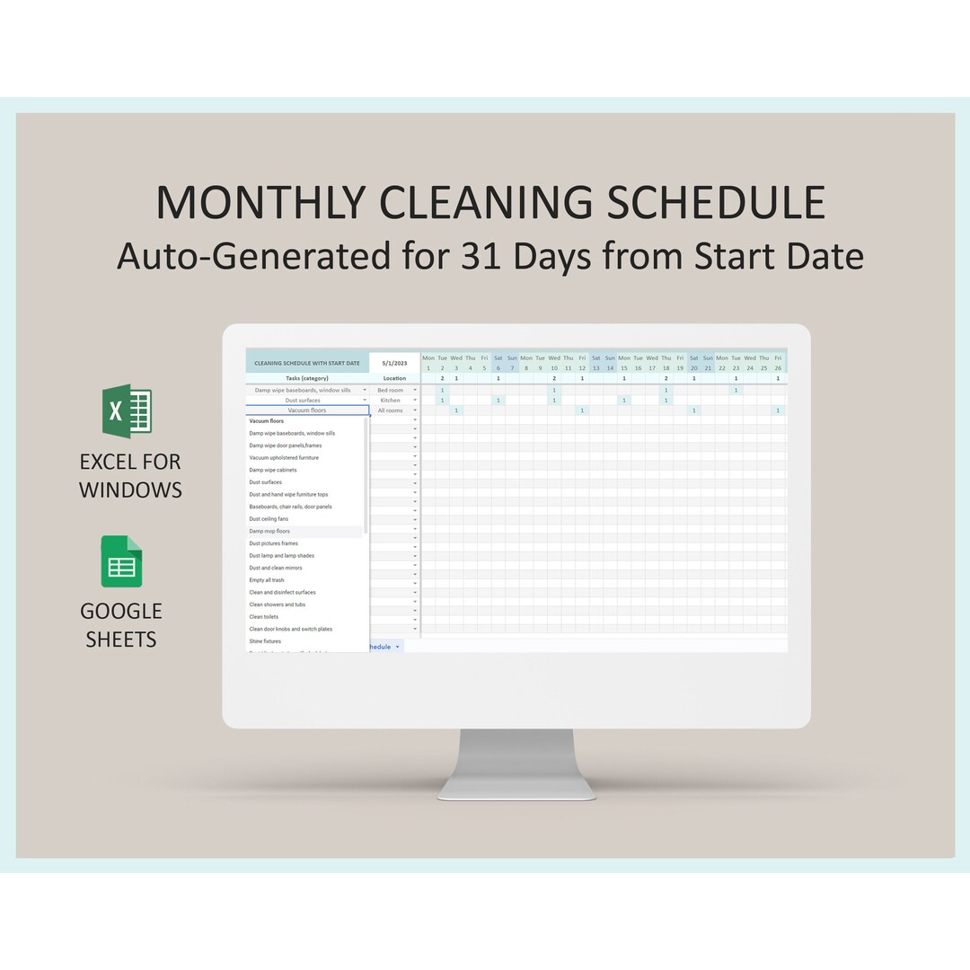 Cleaning Schedule Spreadsheet Checklist Housekeeping Routine Family ...