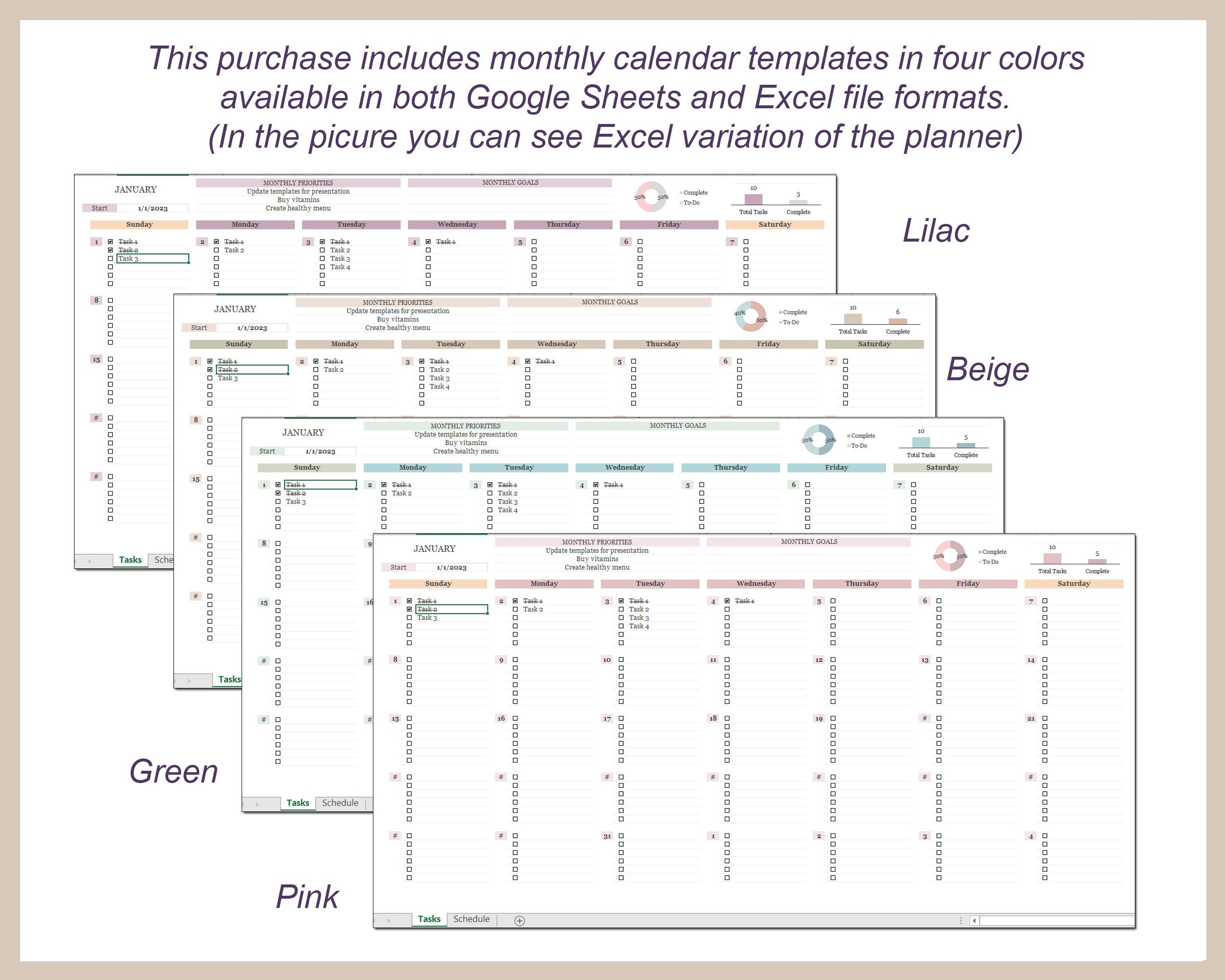 Google Sheets Monthly Calendar Excel Template Planner Schedule Digital ...