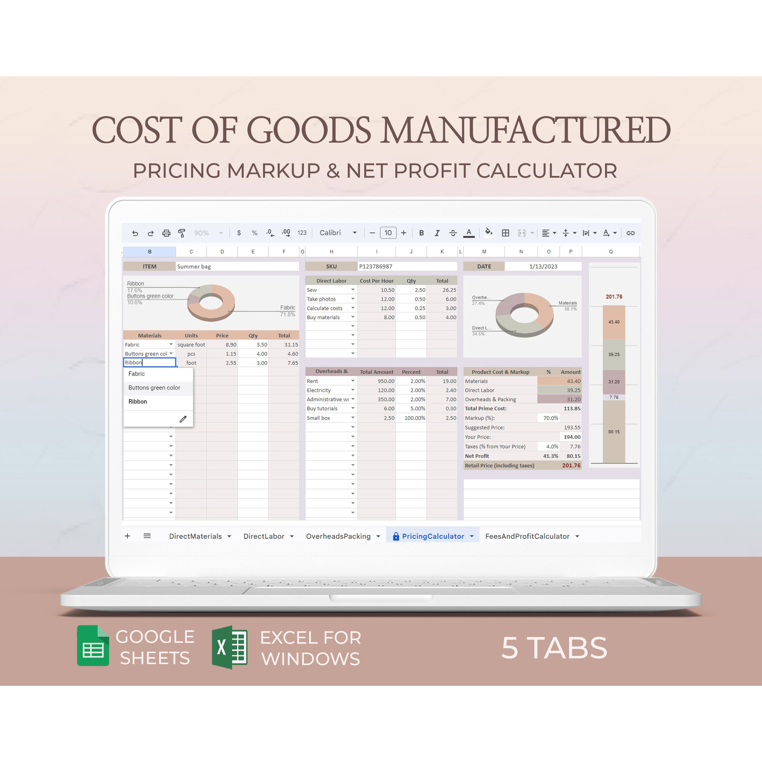 Product Cost Calculator Pricing Template Excel COGS COGM Price Sheet ...