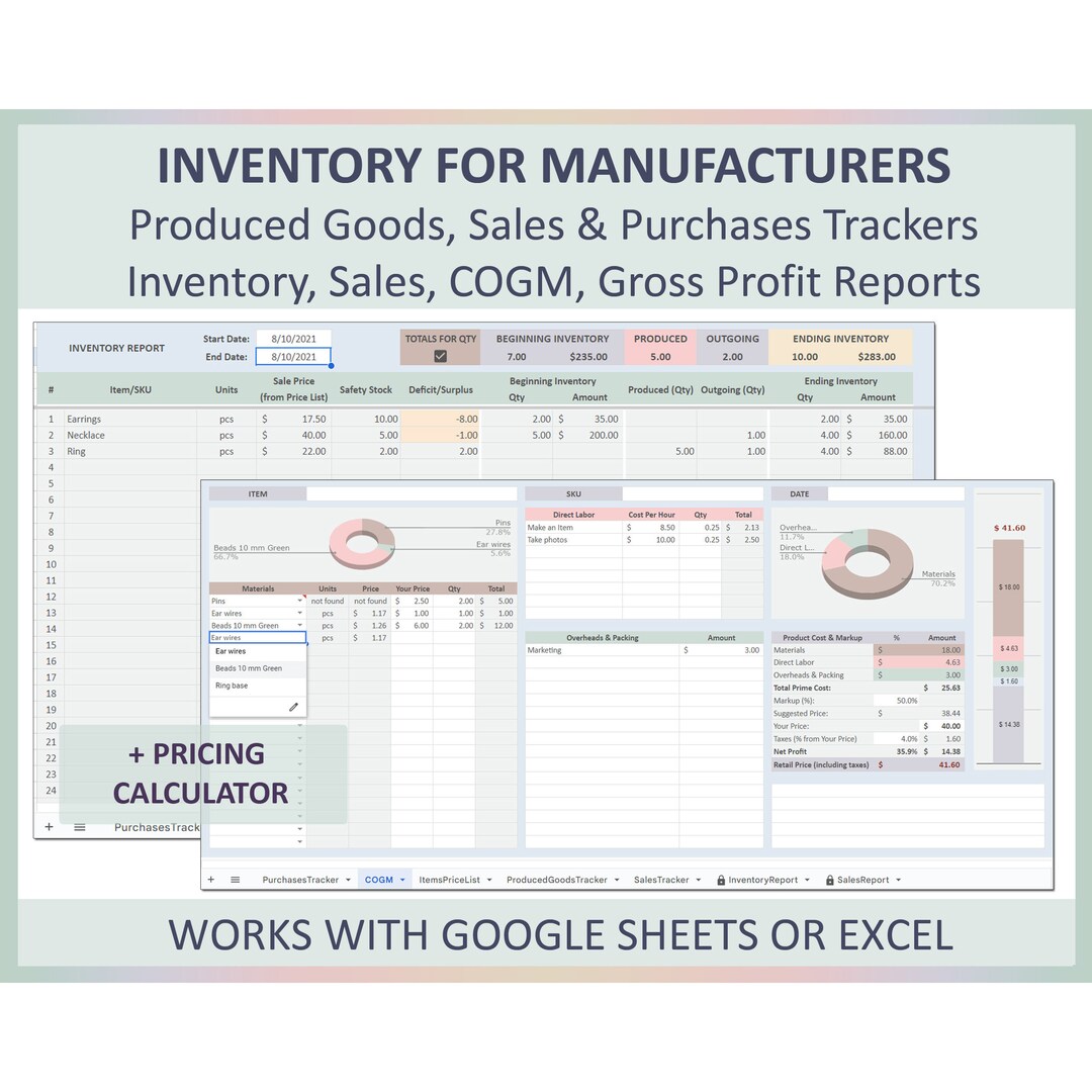 Inventory Spreadsheet Pricing Sheet Sales Tracker Costing Calculator Excel Template Google ...