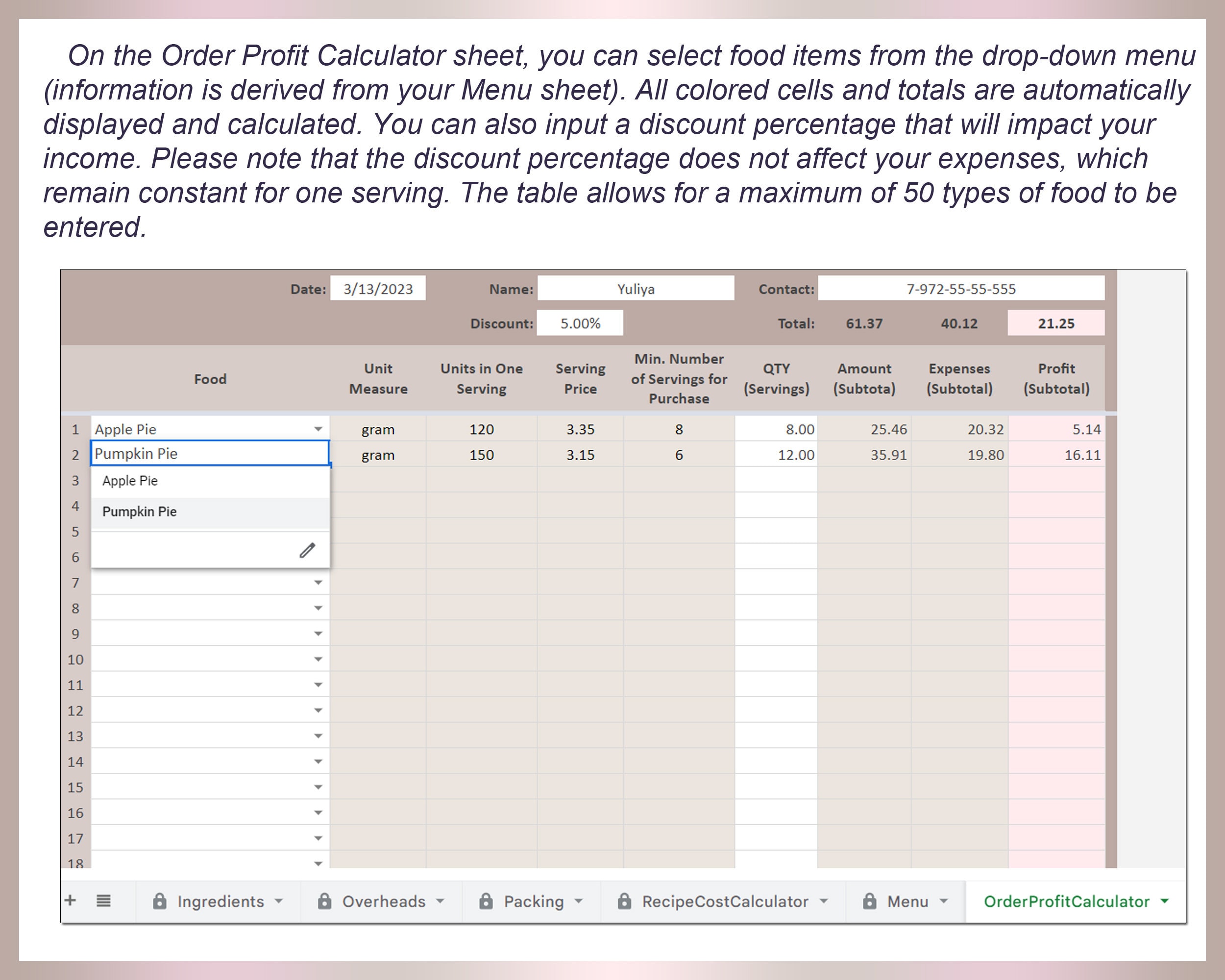 Bakery Cost Calculator, Recipe Costing, Calculator Baking, Food Cost ...