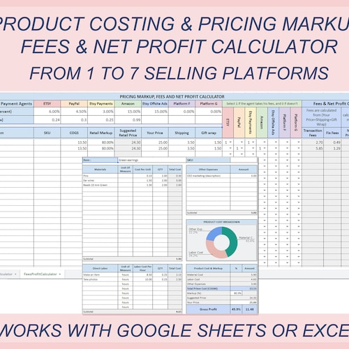 Product Costing Template EXCEL Product Planner Pricing - Etsy