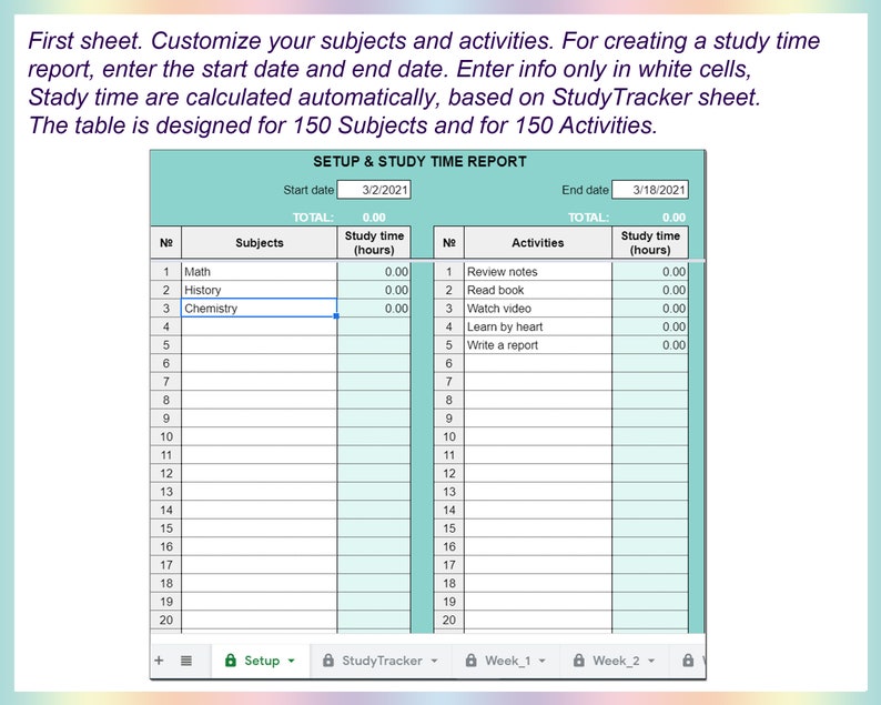 Study Time Tracker Digital Student Planner Homework Tracker | Etsy