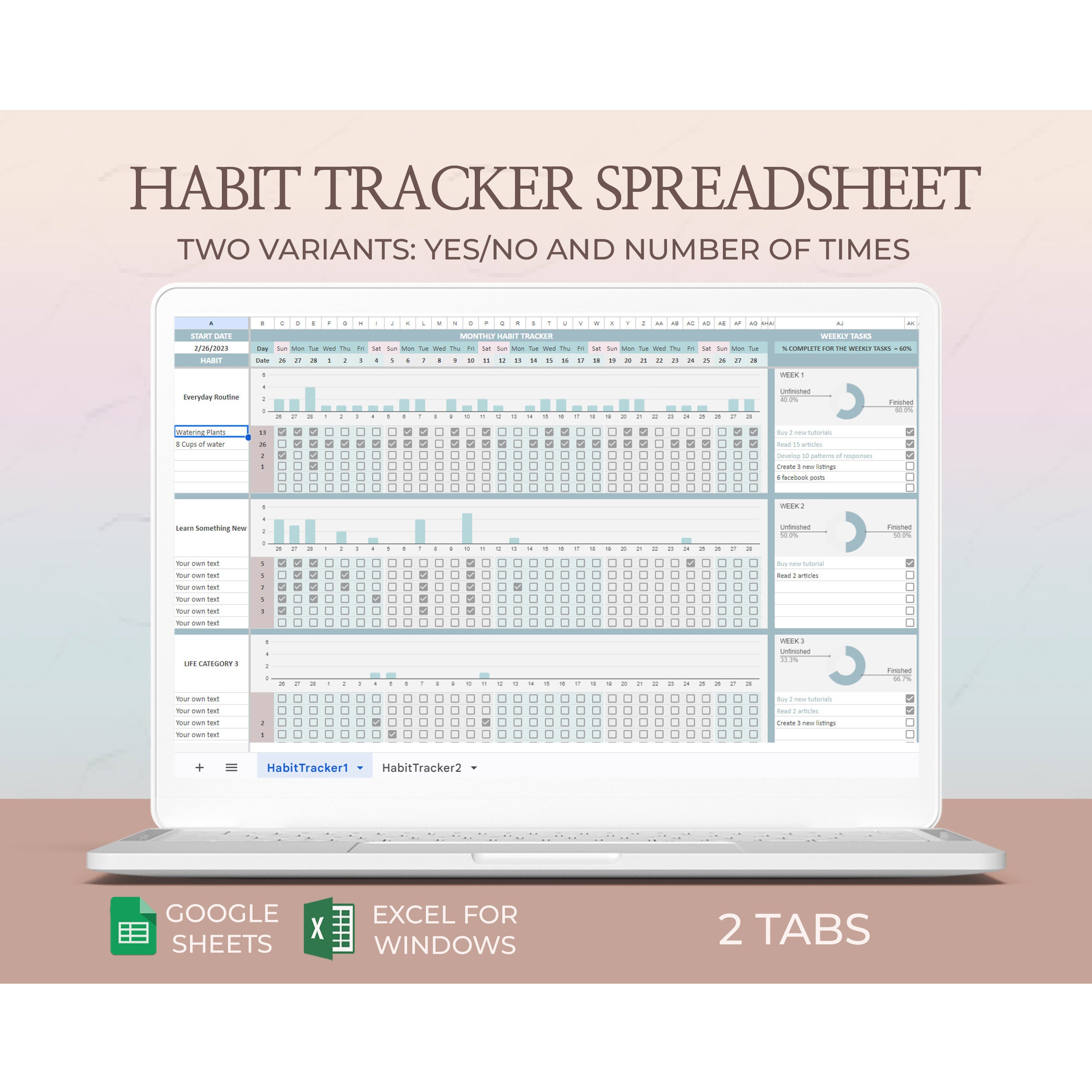 Habit Tracker Spreadsheet, Habit Tracker Template, Monthly Habit ...