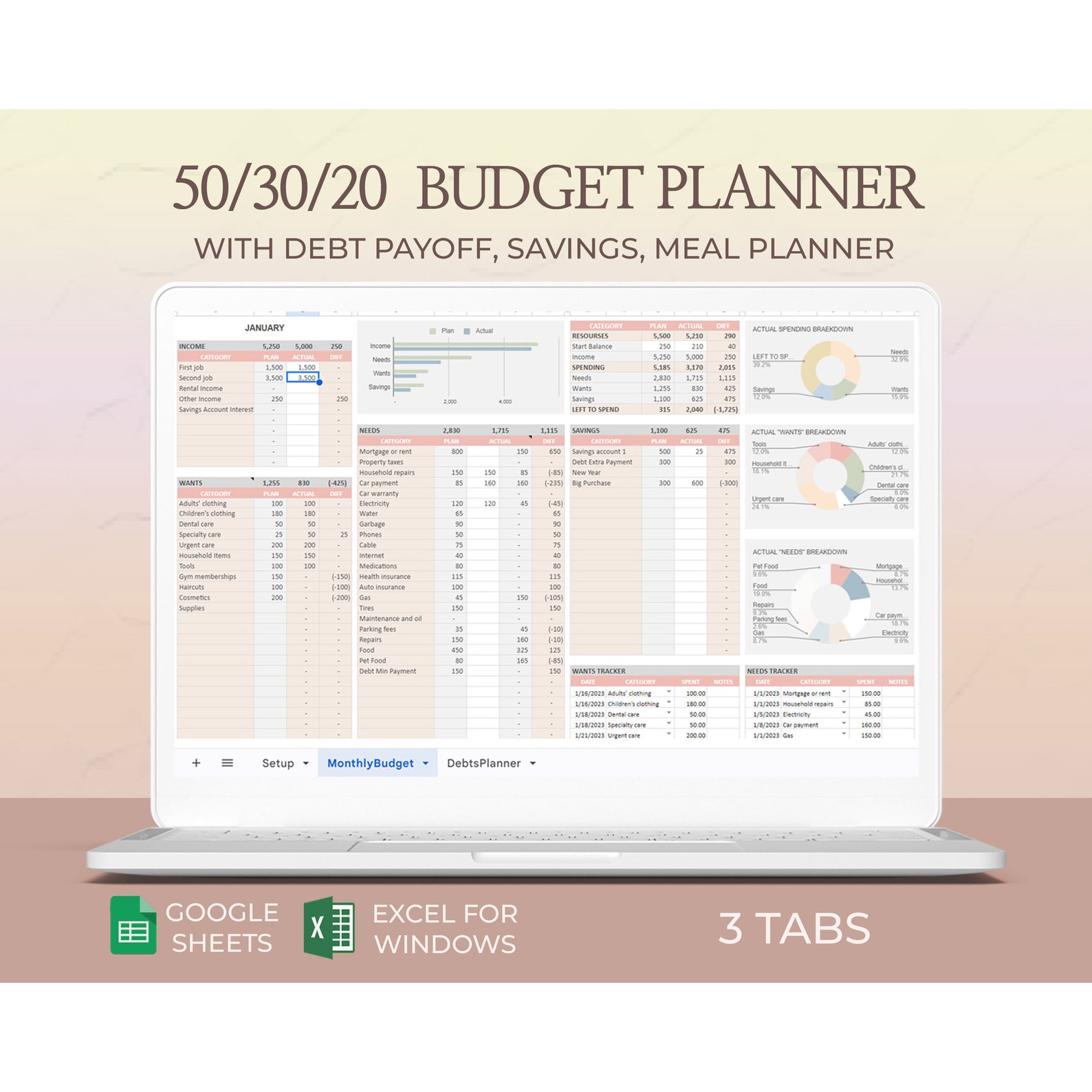 50 30 20 Budget Template,simple Budget Planner, Monthly Budget Template ...