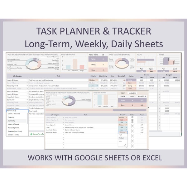 Task Manager Tracker Excel - Etsy