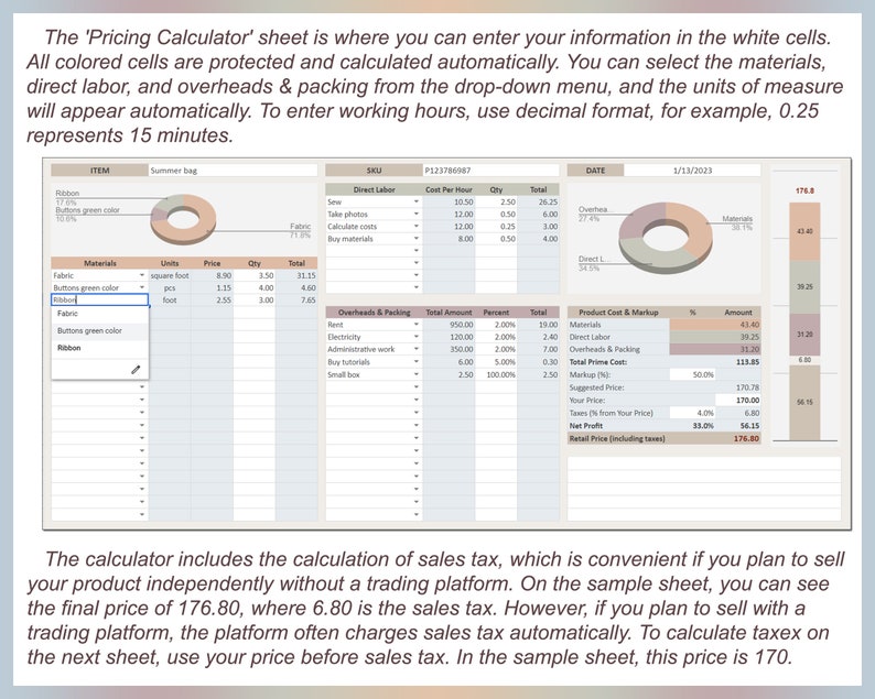 Product Costing Template Excel Pricing Sheet Markup Calculator Small ...