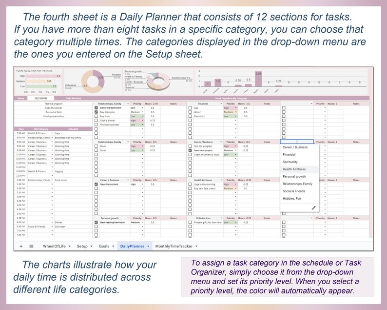 Daily Planner Excel Spreadsheet for Goal Tracking Personal Schedule ...
