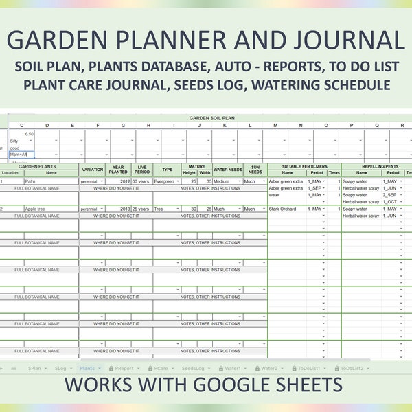 Spreadsheet Template Garden - Etsy