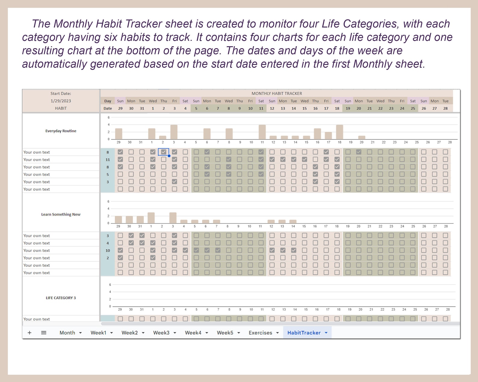Workout Spreadsheet, Workout Schedule Excel, Workout Planner Template ...