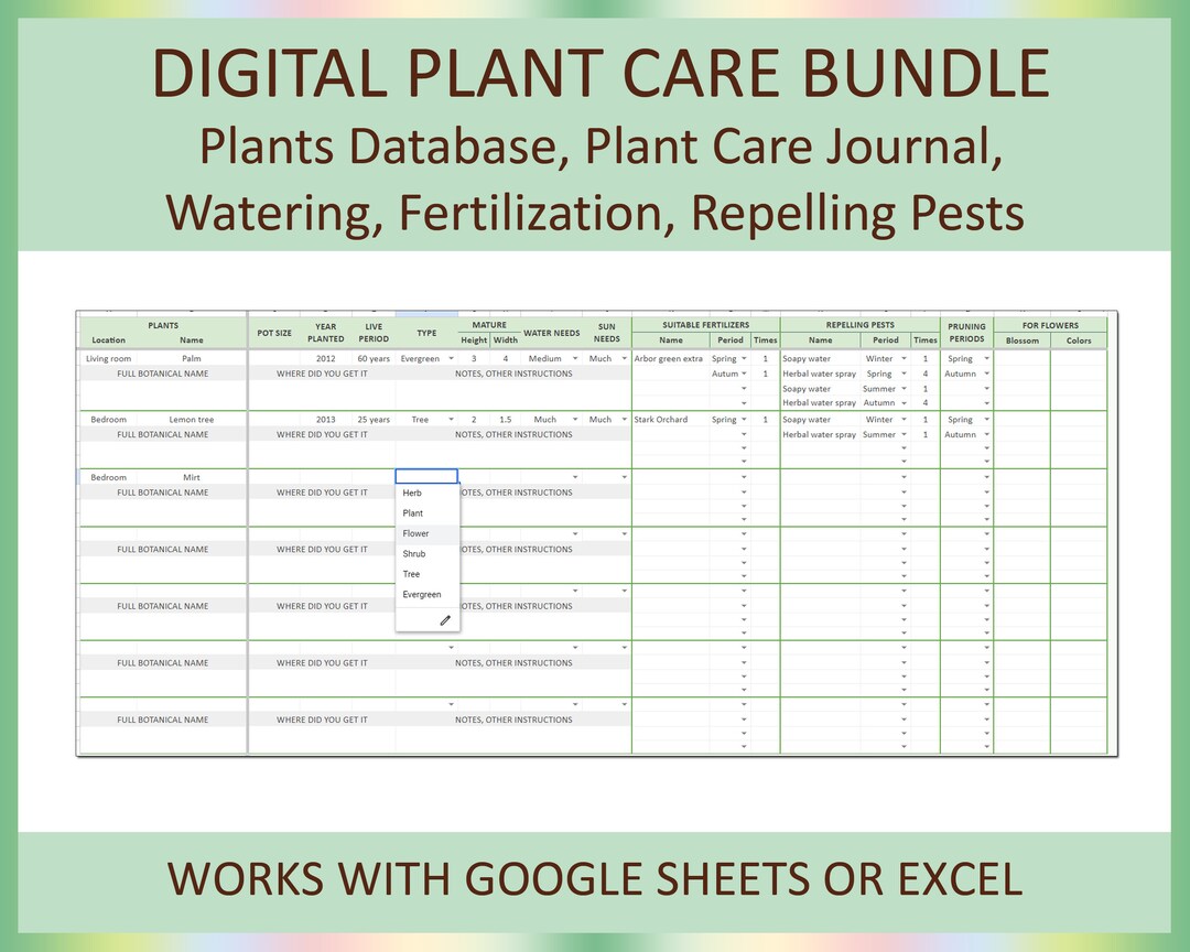 Plant Care Spreadsheet Digital Journal Houseplant Planner Organizer ...