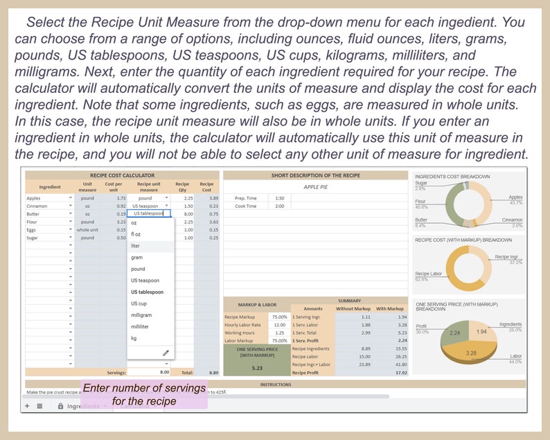 Recipe Cost Calculator Excel Template Cake Pricing Formula Baking ...
