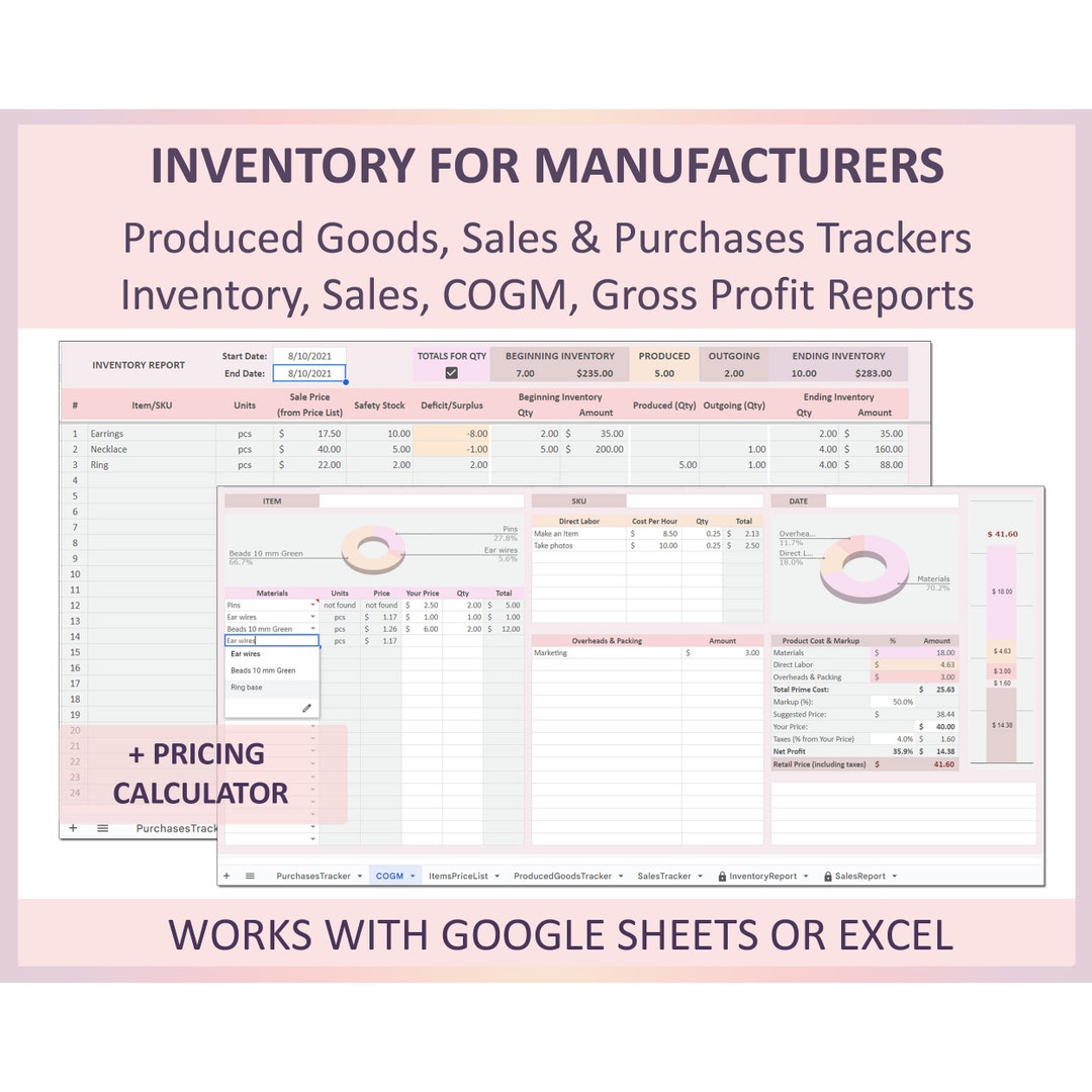 Inventory Spreadsheet Excel Google Sheets Pricing Sheet Sales Tracker ...