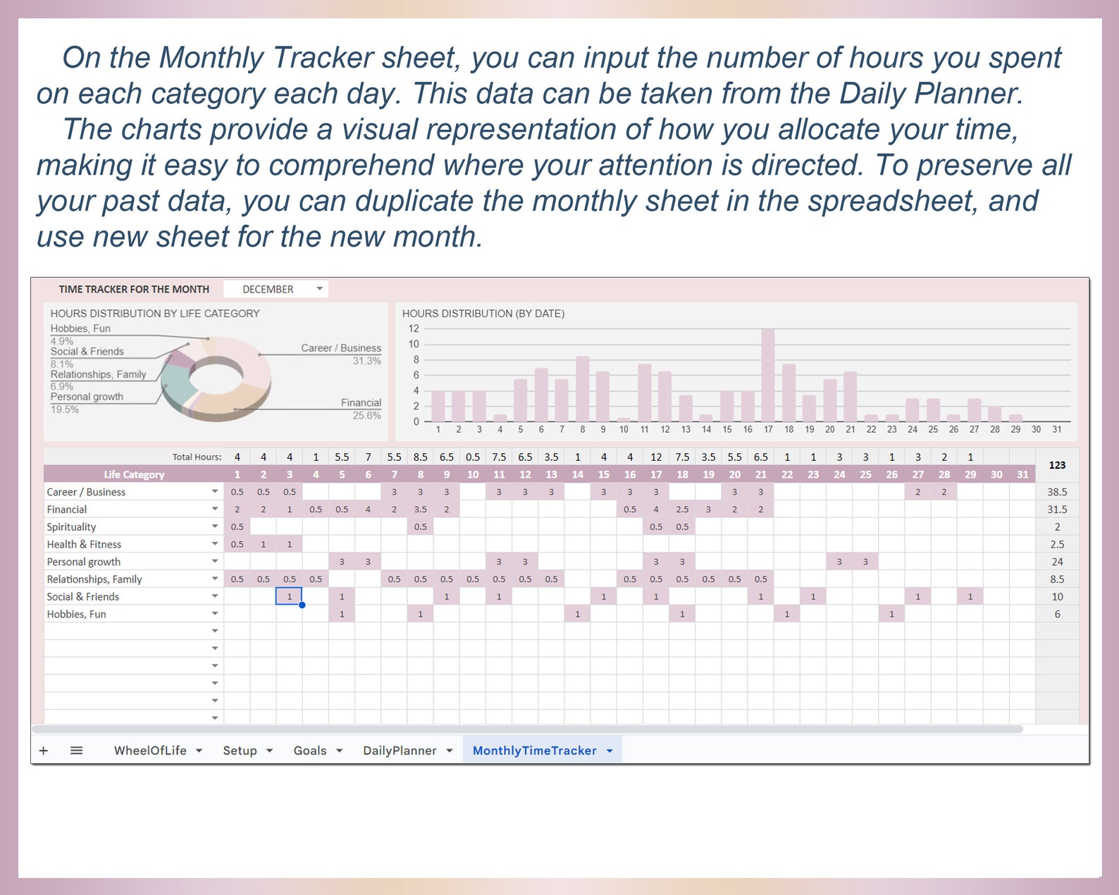 Daily Planner Excel Spreadsheet for Goal Tracking Personal Schedule ...