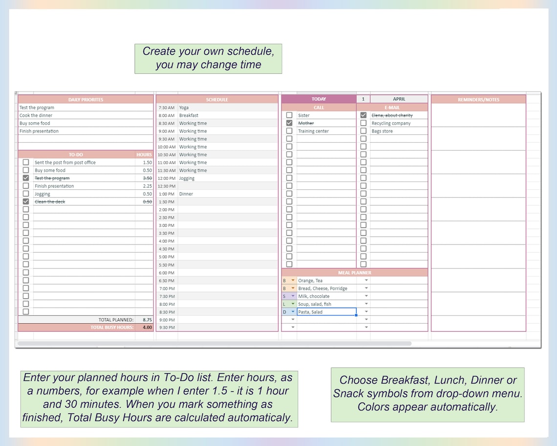 Daily Planner Sheet Time Management Working Hours Planner | Etsy