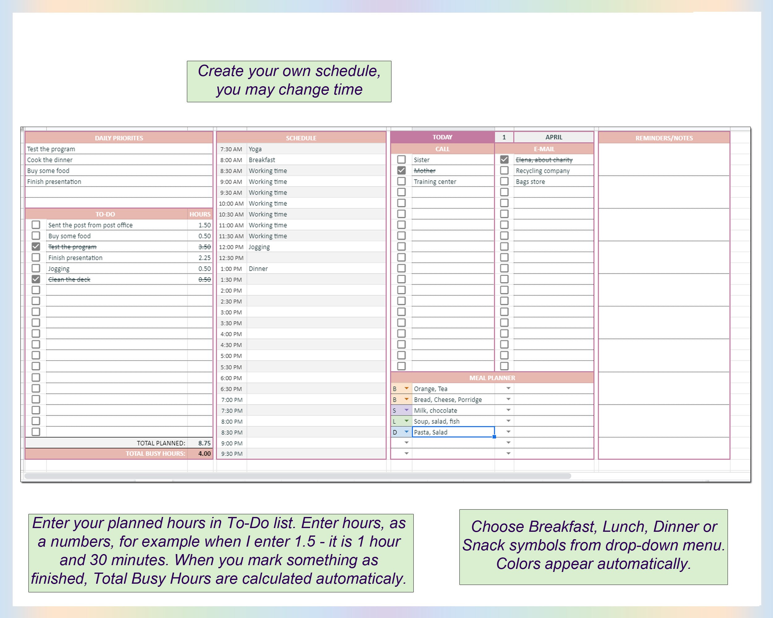 Daily Planner Sheet Time Management Working Hours Planner | Etsy