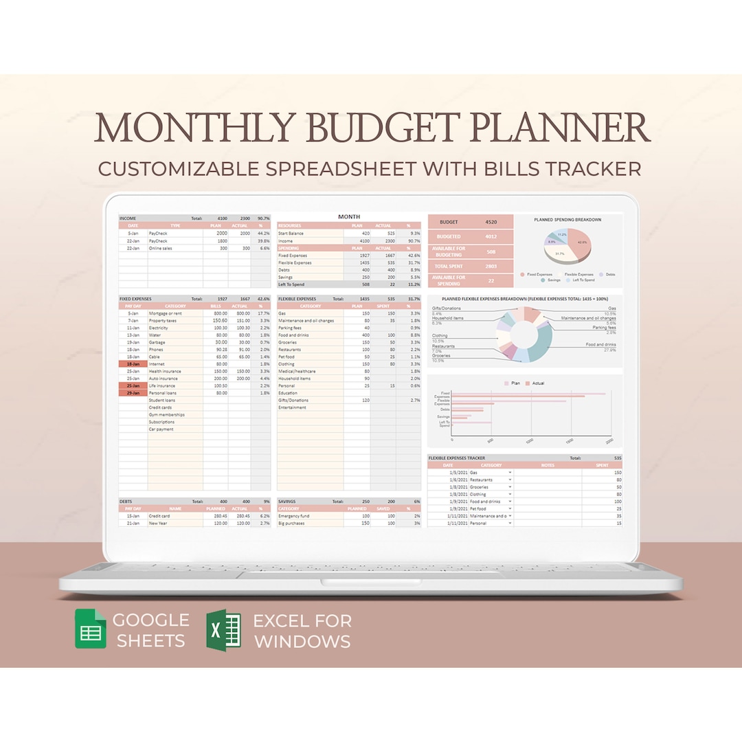 Budget Planner Spreadsheet Monthly Template Excel Google Sheets Bill ...