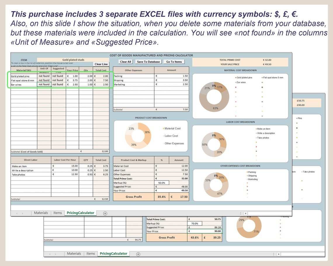 Product Cost Calculator, Product Database, Cost of Goods Sold, Pricing ...