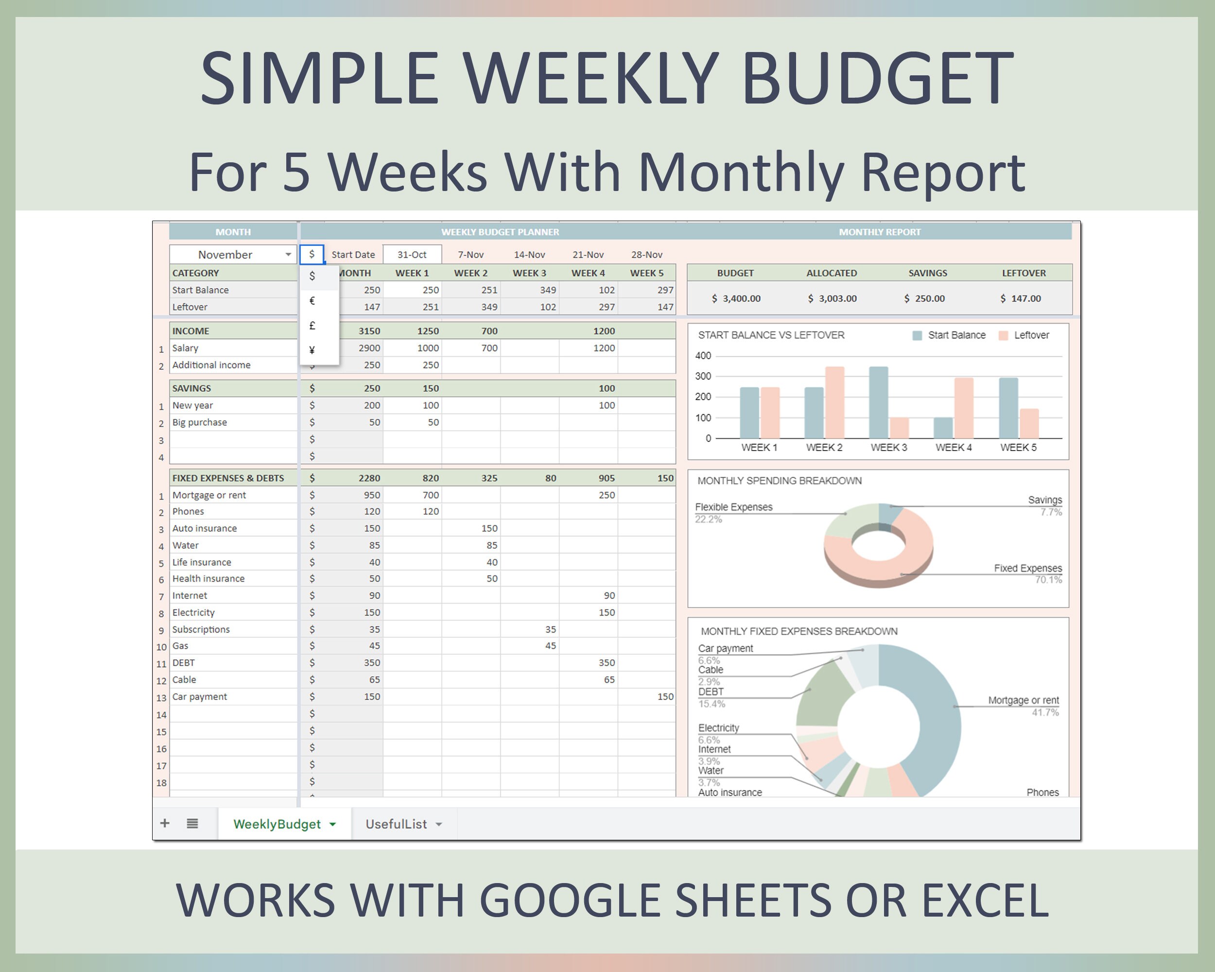 Weekly Budget Planner Budget Template Digital Budget - Etsy