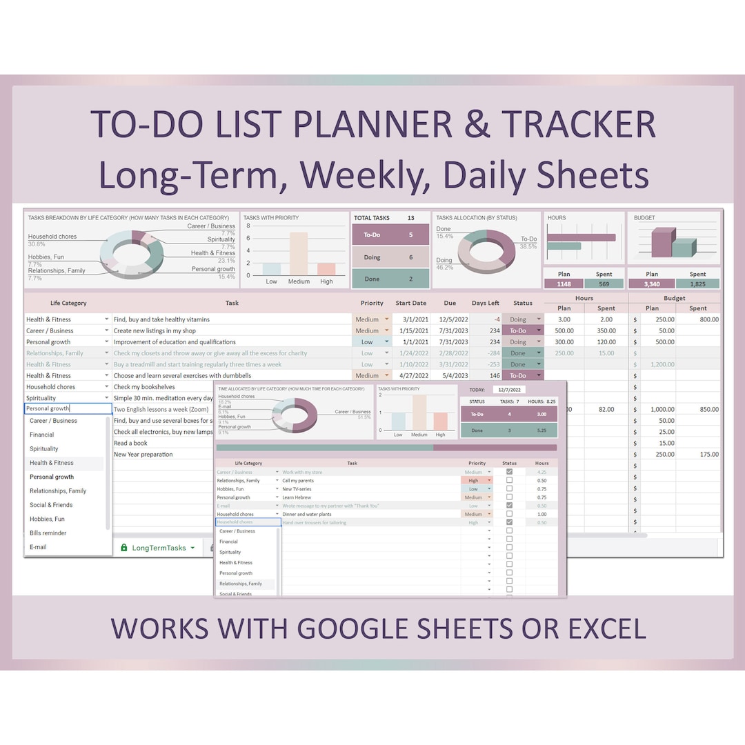 To-do List Template Daily Weekly Planner Time Management Google Sheets ...