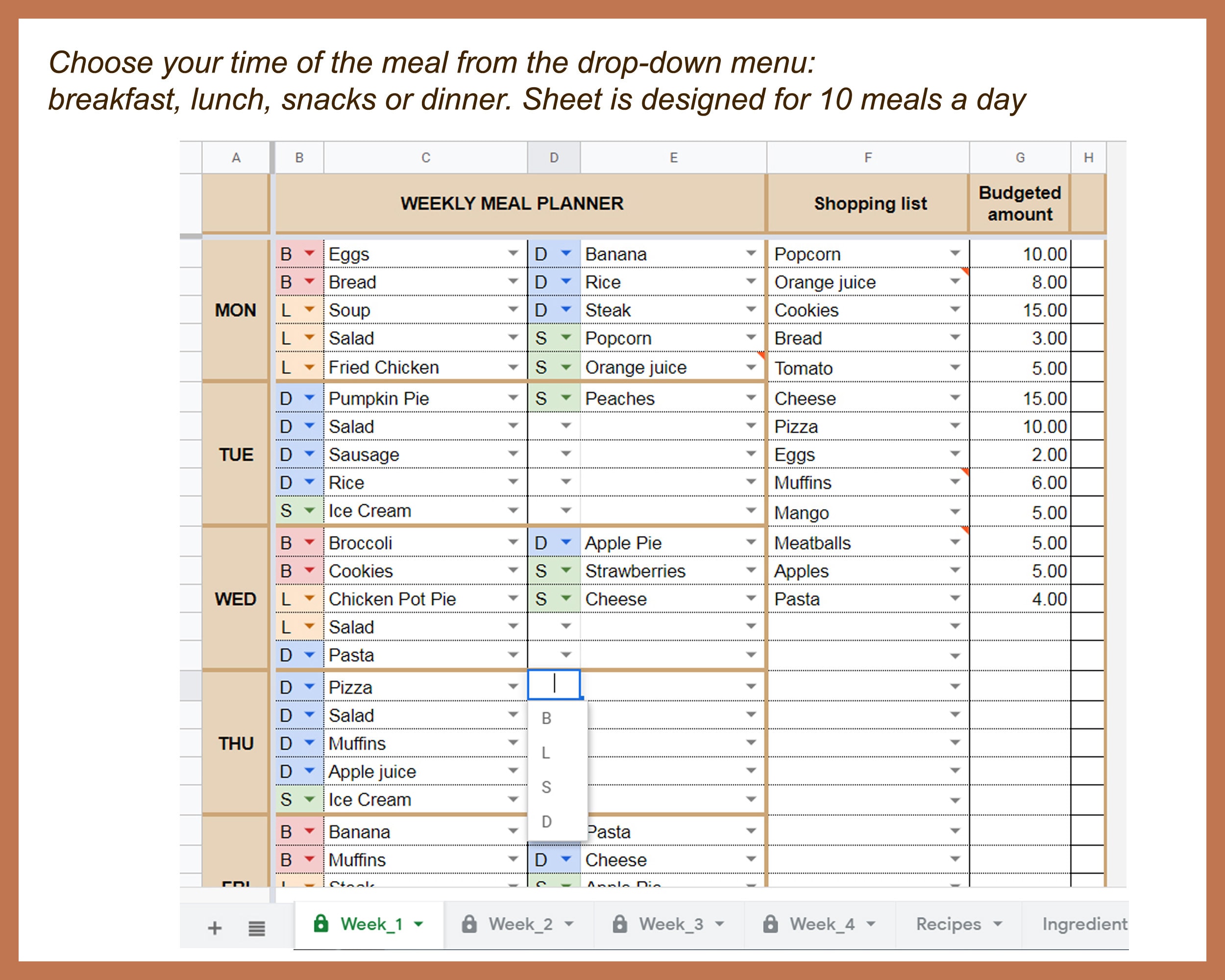 Meal planner digital Shopping list Budget meal planner Meal | Etsy