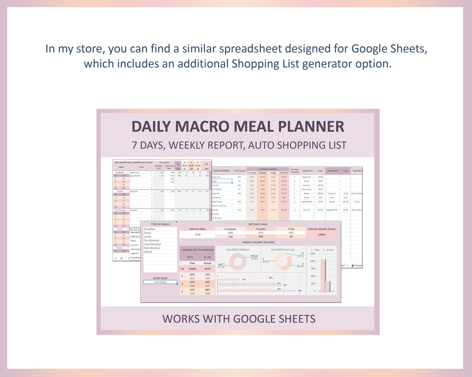 Macro Meal Planner Spreadsheet, Excel Meal Planner, Macro Diet Meal ...