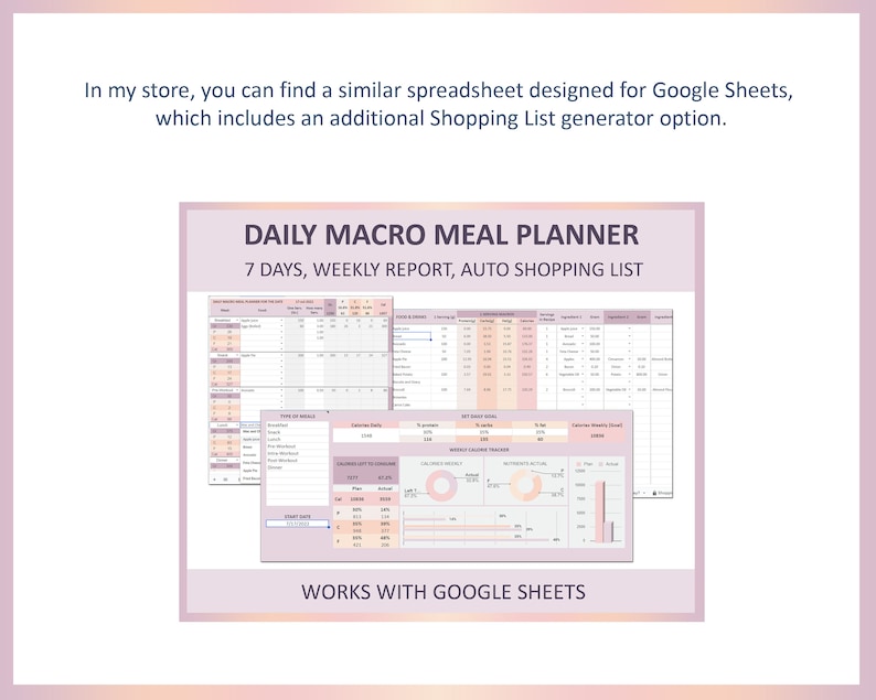 Macro Meal Planner Spreadsheet, Excel Meal Planner, Macro Diet Meal ...