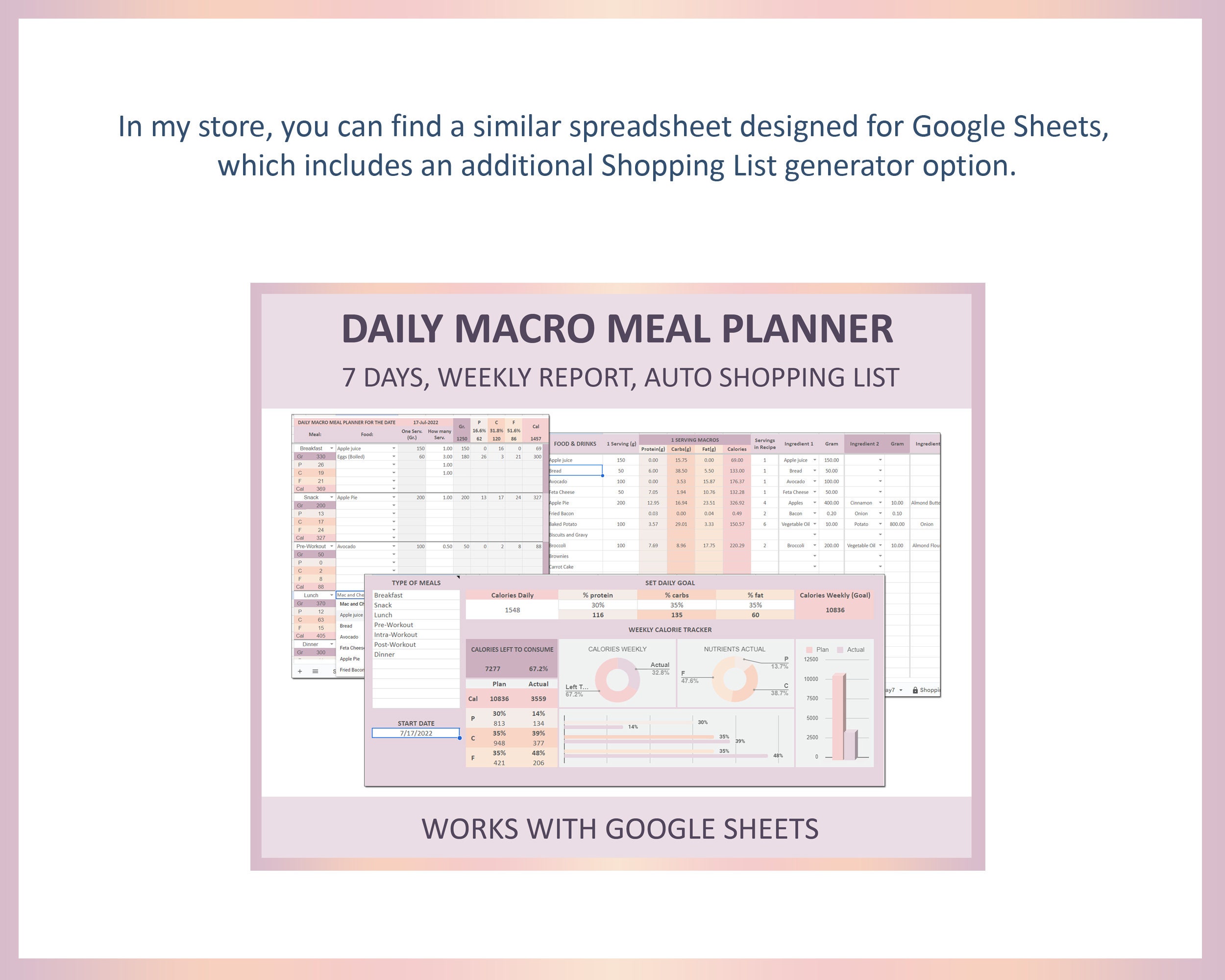 Macro Meal Planner Spreadsheet, Excel Meal Planner, Macro Diet Meal ...