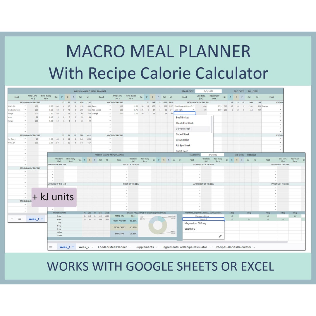 Macro Diet Meal Planner Editable Excel Template Digital Nutrition ...